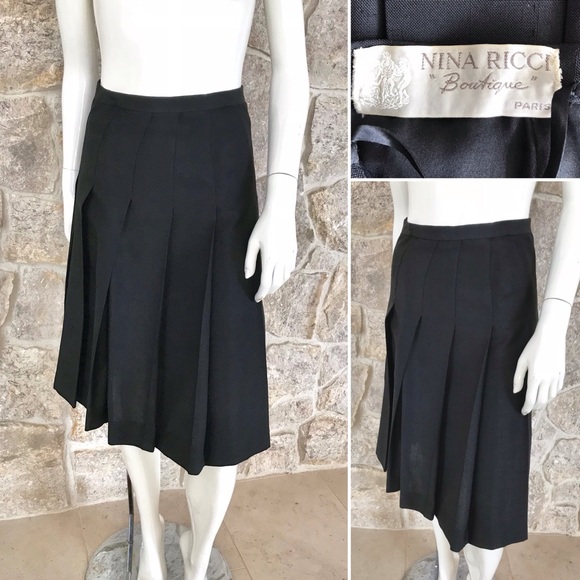 Nina Ricci | Skirts | Vintage 96s 1970s Nina Ricci Black Pleated Skirt ...